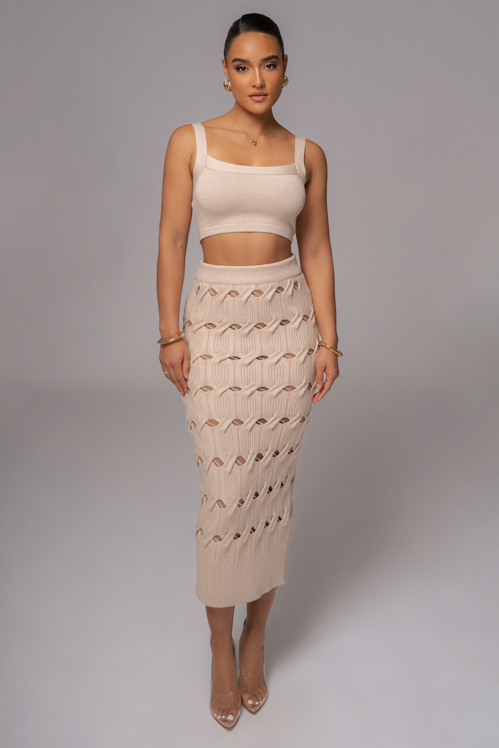 Beige Morgan Knit Maxi Skirt