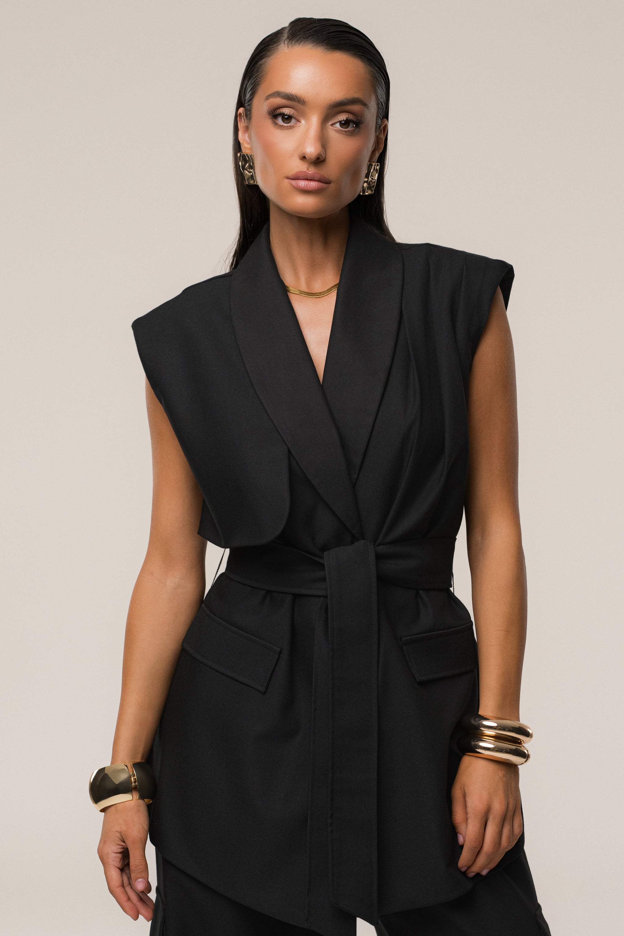 Black Jeanie Belted Vest