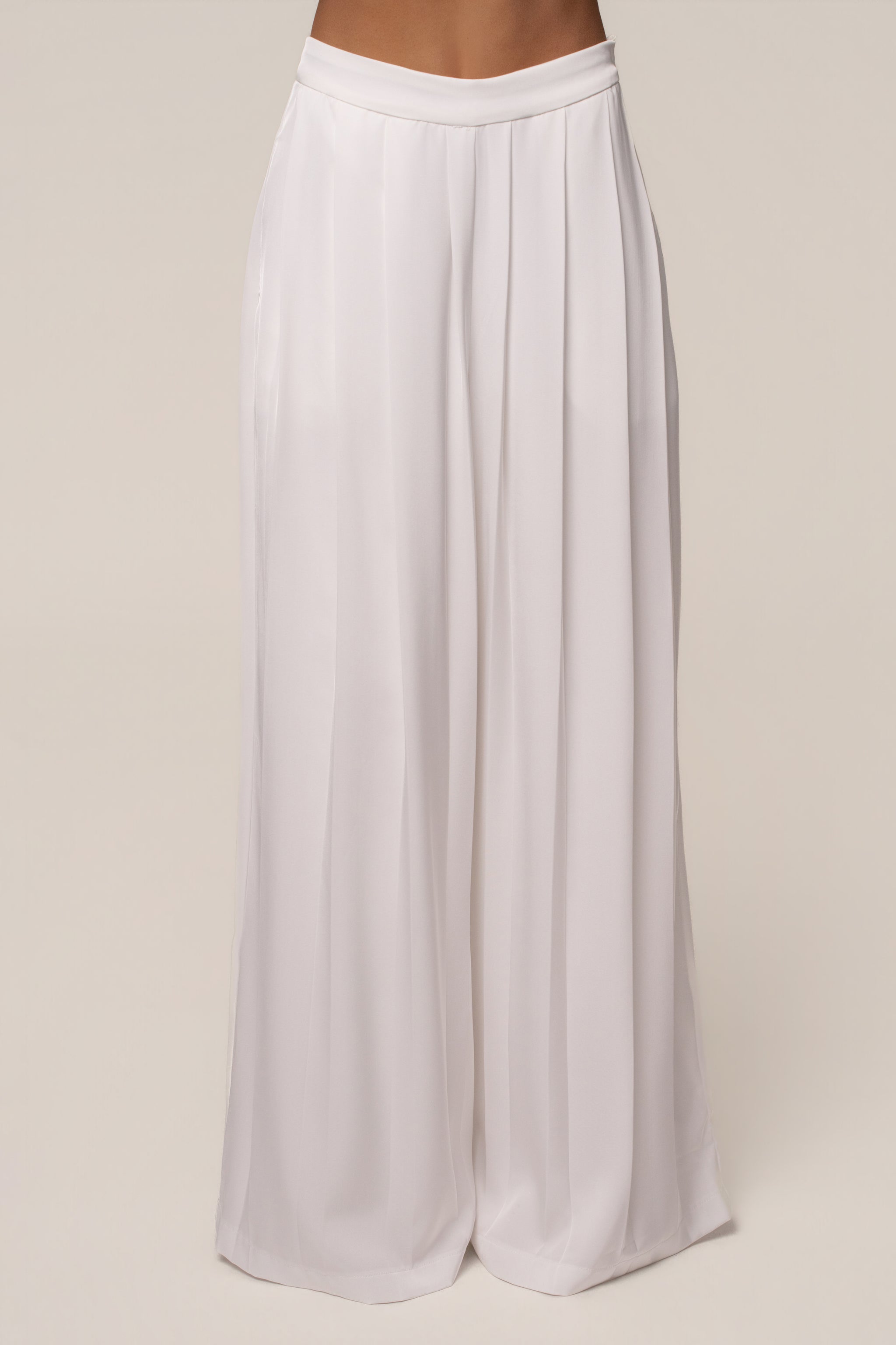 Ivory Clara Wide Leg Pleated Trousers