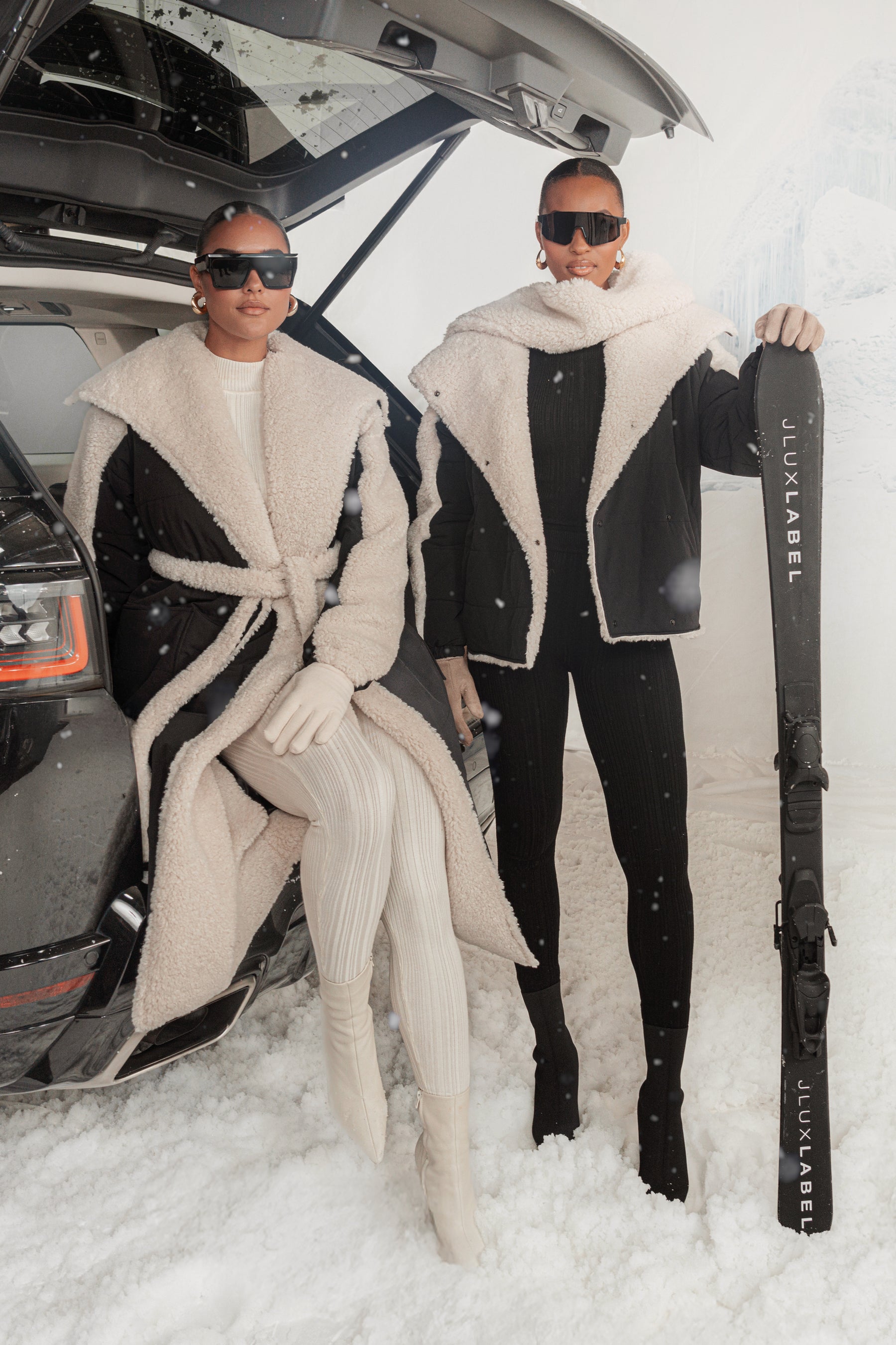 Black/Ivory Contrast Sherpa Coat | JLUXLABEL